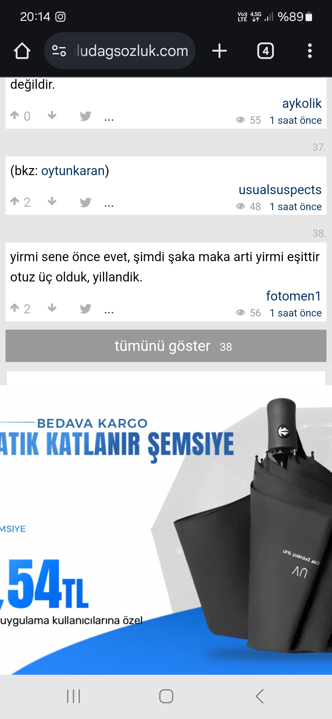 entry yazarken çıkan şemsiye reklamı - uludağ sözlük